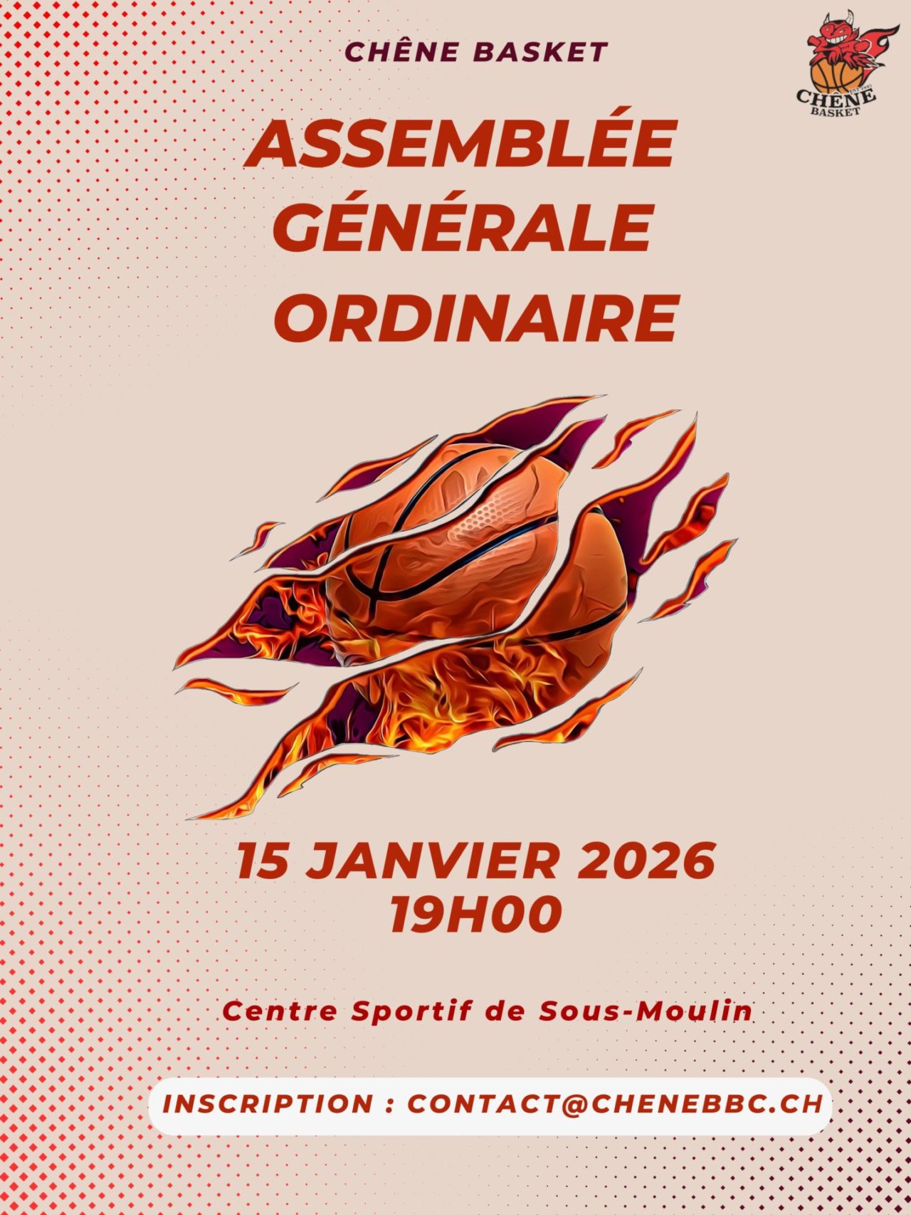 Convocation Assemblée générale ordinaire 15.01.2026 - Chêne Basket Ball ...